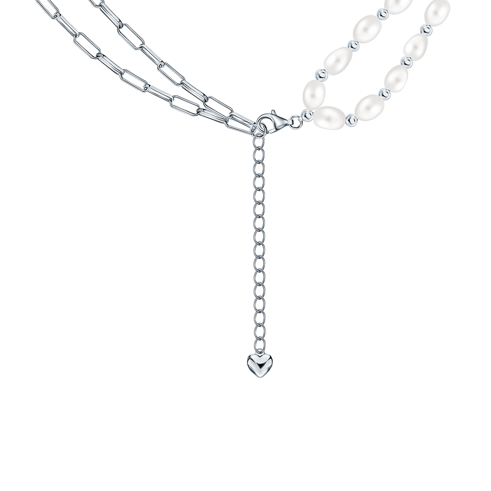 Серебряное шейное украшение с жемчугом и фианитами BASTET S92246-H9W-01 ...