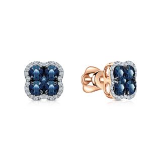 Золотые серьги с бриллиантами природными и сапфирами природными ...