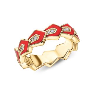 Серебряное кольцо с эмалью и фианитами SUNLIGHT S56850-K9R-01: жёлтое ...